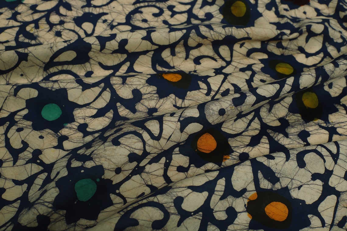 Beige & Blue Fabric Soft Voile Cotton Batik Printed Fabric - Etsy