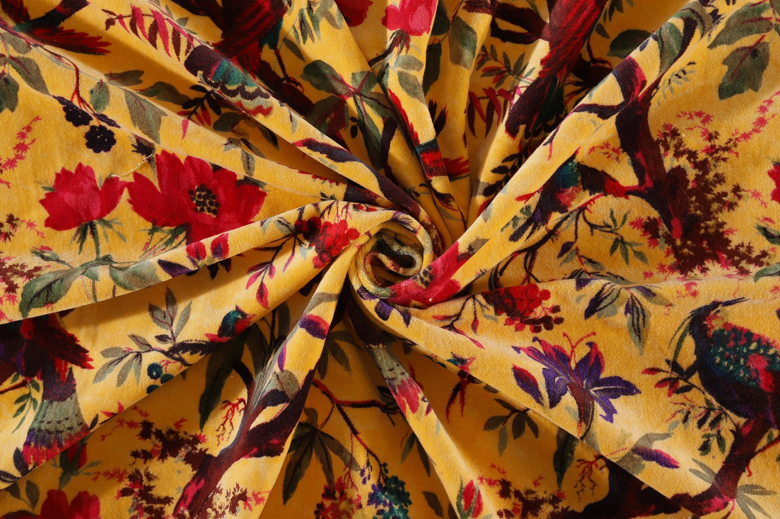 Yellow Bird Printed Velvet Fabric Velvet Fabric by Yard Cotton - Etsy