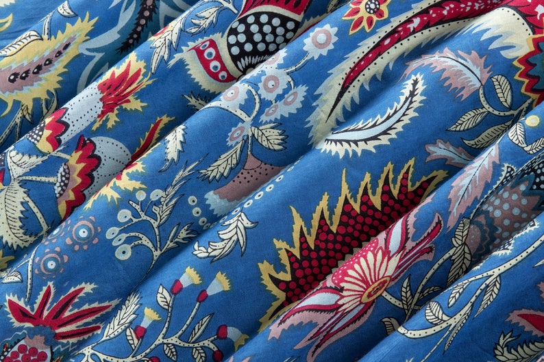 Beautiful Blue Floral Fabric, Indian Print Fabric, India Fabric ...