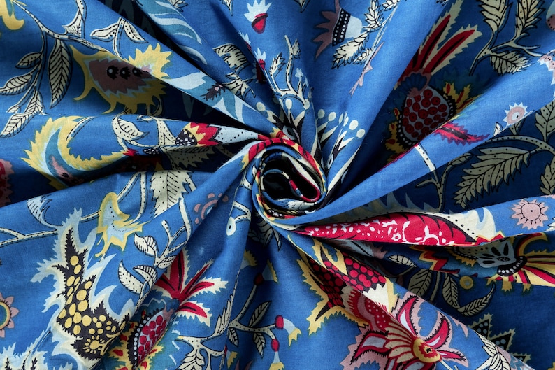 Beautiful Blue Floral Fabric Indian Print Fabric India - Etsy