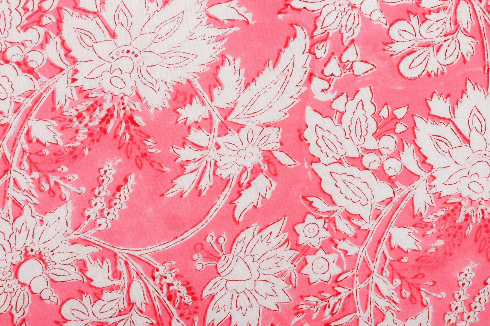 Pink Floral Print Fabric Hand Block Print India Fabric Sold | Etsy