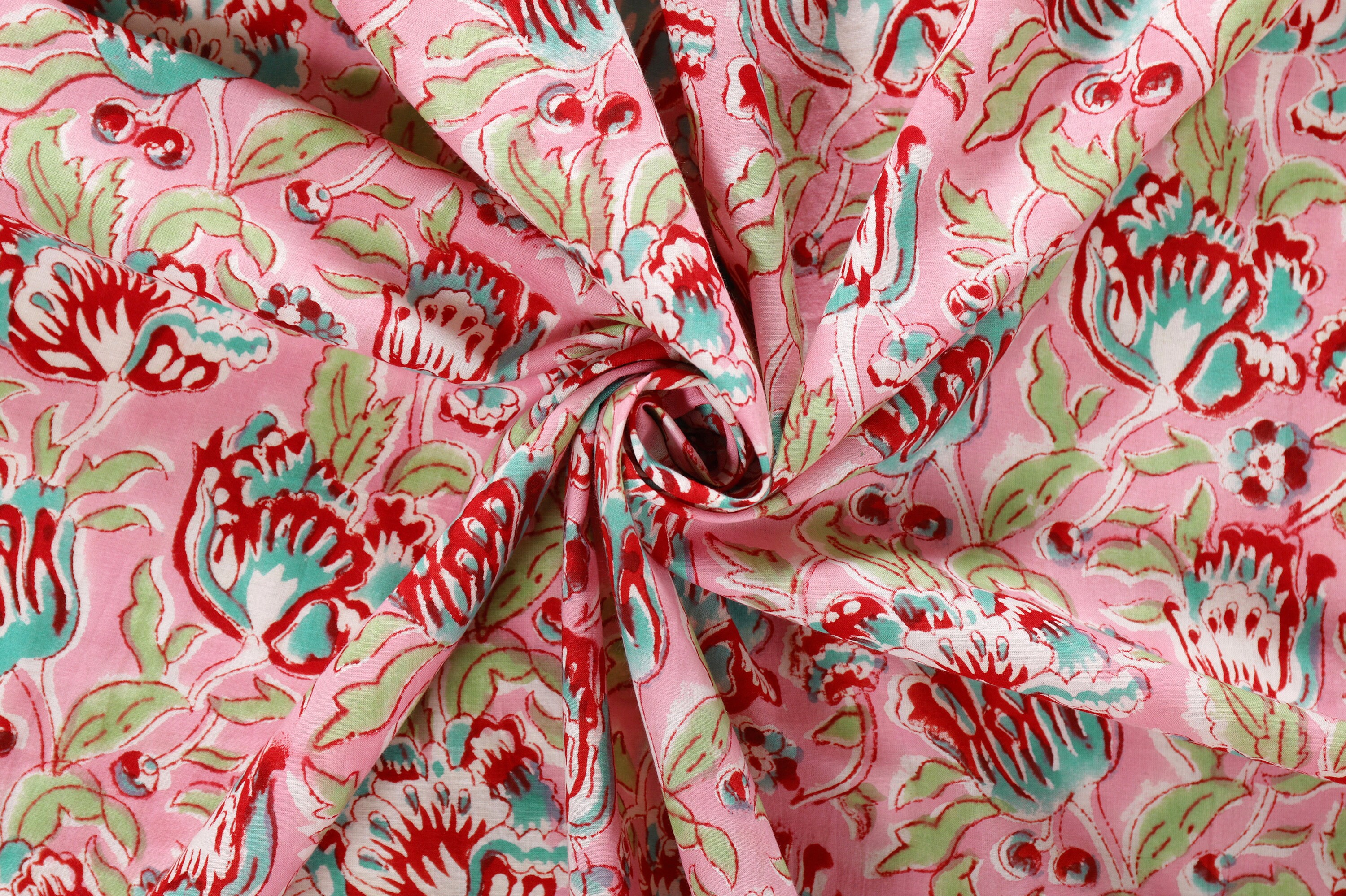 Pink Floral Print Cotton Fabric Block Print Fabric Indian Etsy
