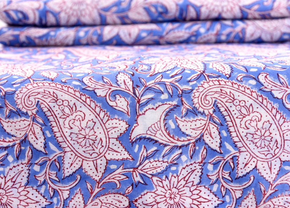 100% Pure Cotton Fabric Indian Handmade Block Printed Garment Fabric ...