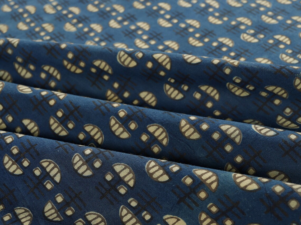 Blue 100% Original Ajrak Floral Hand Block Print Natural Dye | Etsy