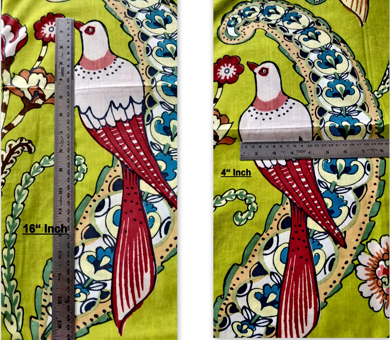 LARGE SELECTION Bird Floral Print Cotton Fabric Block Print | Etsy