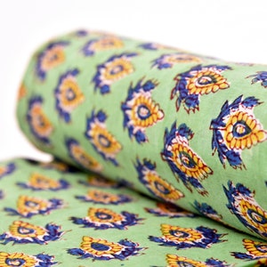Green Hand Block Print, Printed Cotton Fabric, Block Printed Fabric ...