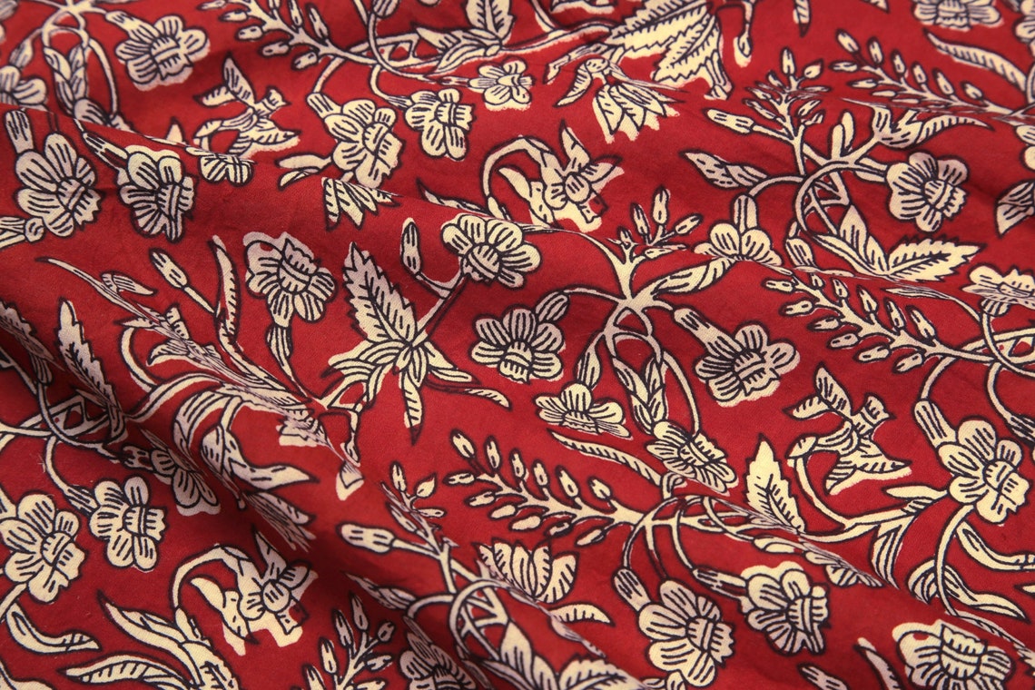 Red Block Print Fabric Hand Block Print Cotton Fabric Indian - Etsy