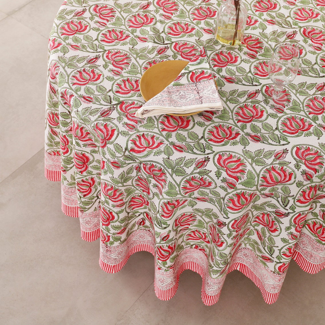 Pink Green Red Lotus Flower Hand Block Printed 100% Pure - Etsy