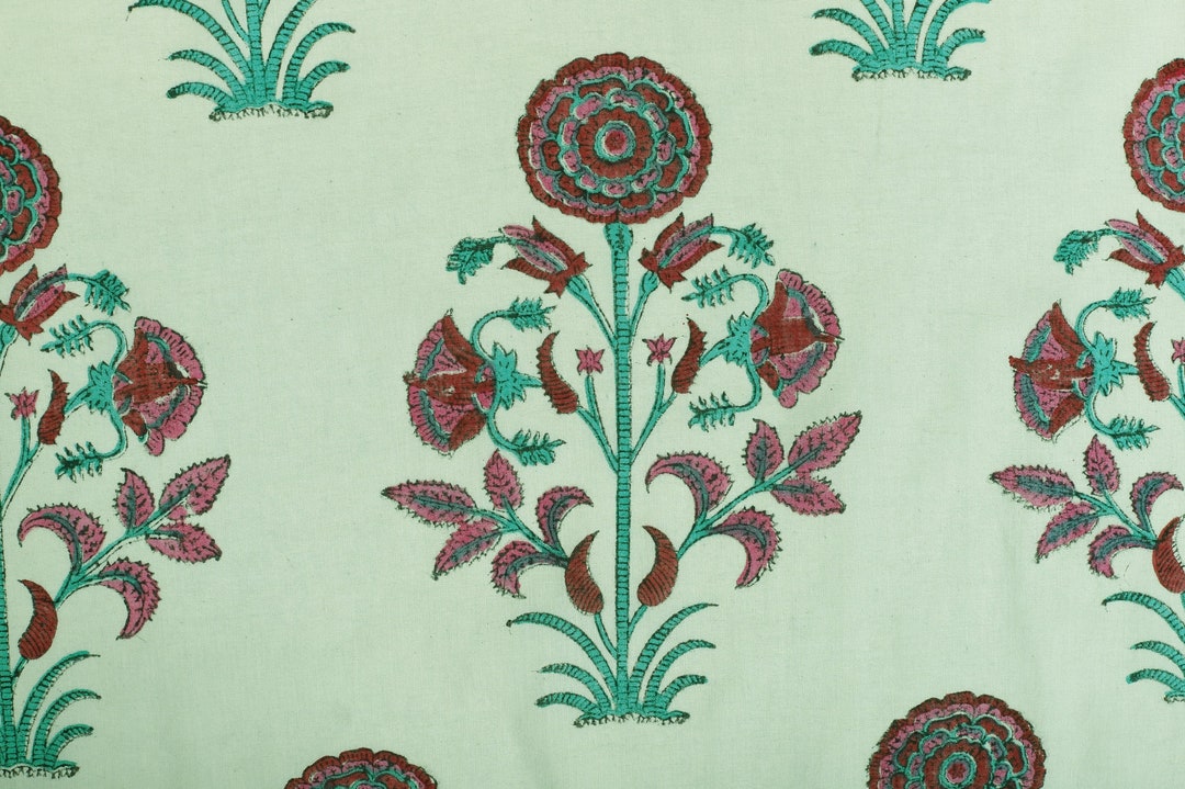 Big Flower Print Cotton Fabric Block Print Fabric Dress Vegetable Dyed ...
