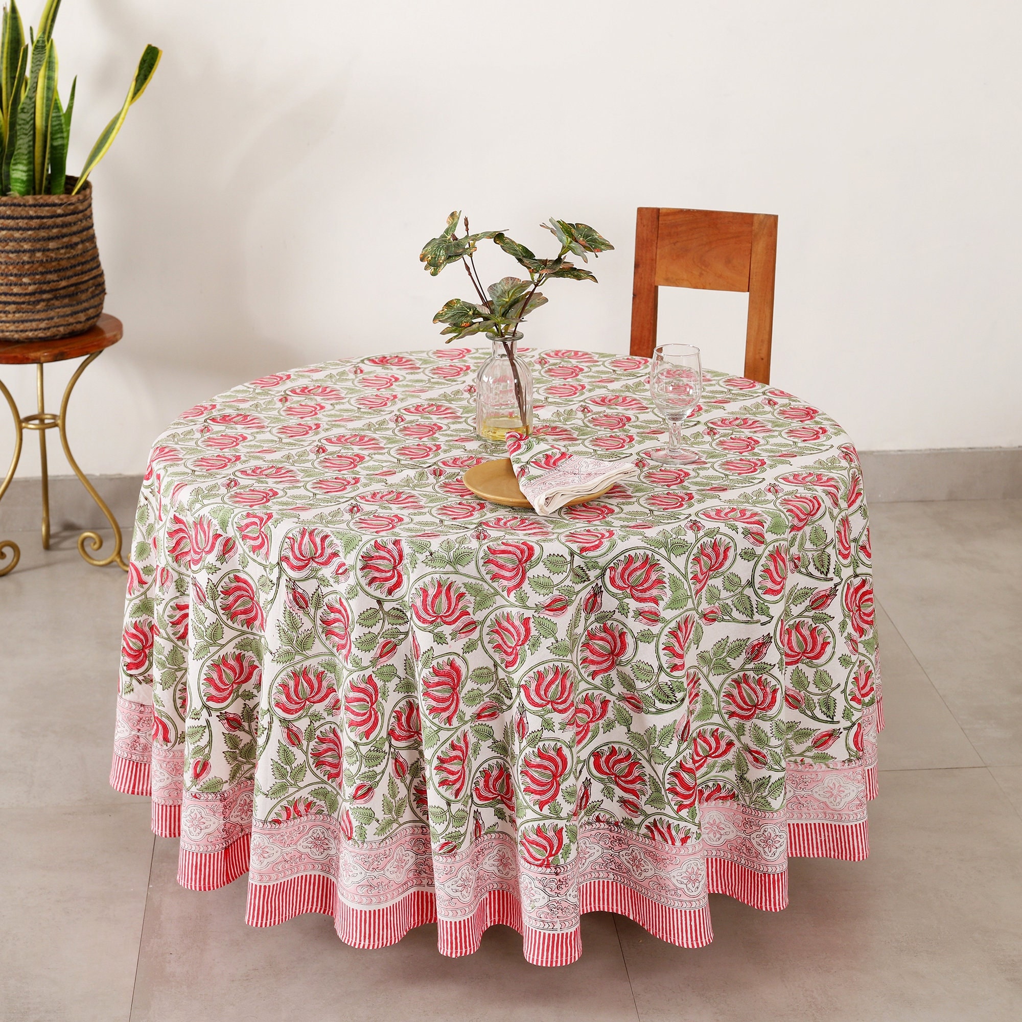 Pink Green Red Lotus Flower Hand Block Printed 100% Pure - Etsy