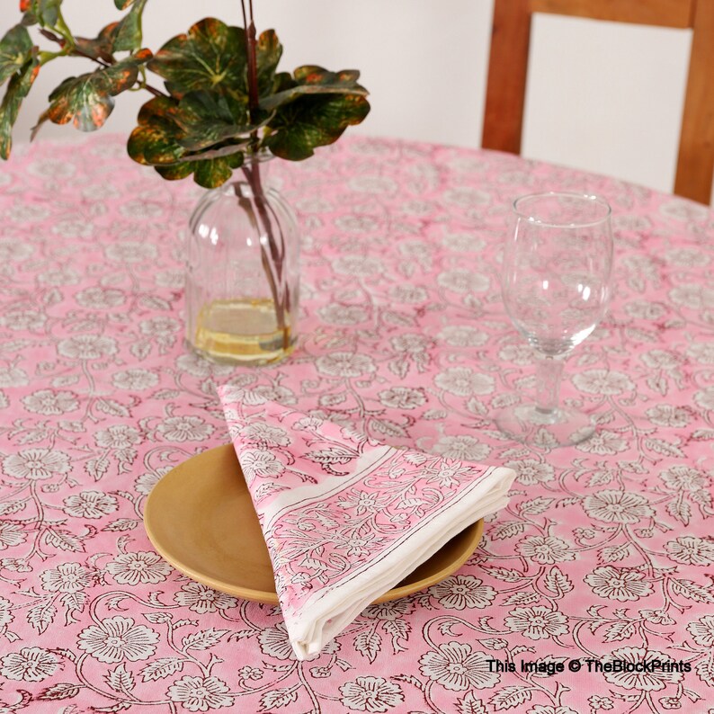 Pink Floral Round Tablecloth Indian Block Print Round Table - Etsy