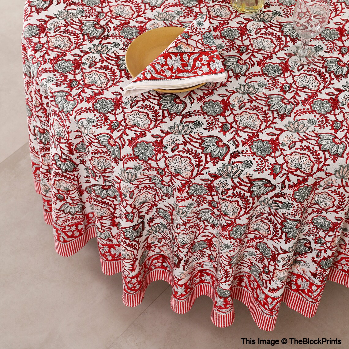 Lotus Flower Table Cloth Indian Block Print Round Table Cover - Etsy