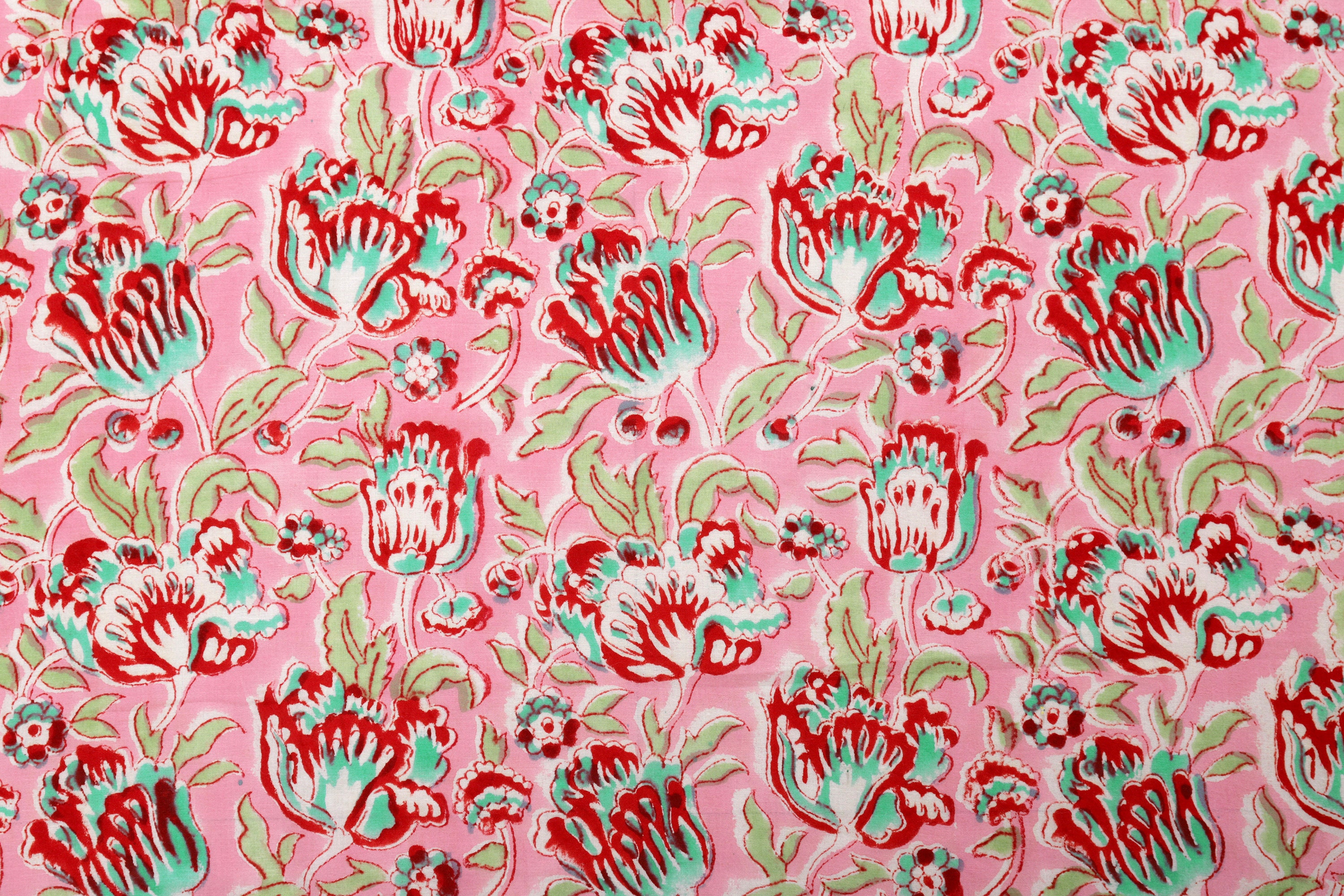 Pink Floral Print Cotton Fabric Block Print Fabric Indian | Etsy