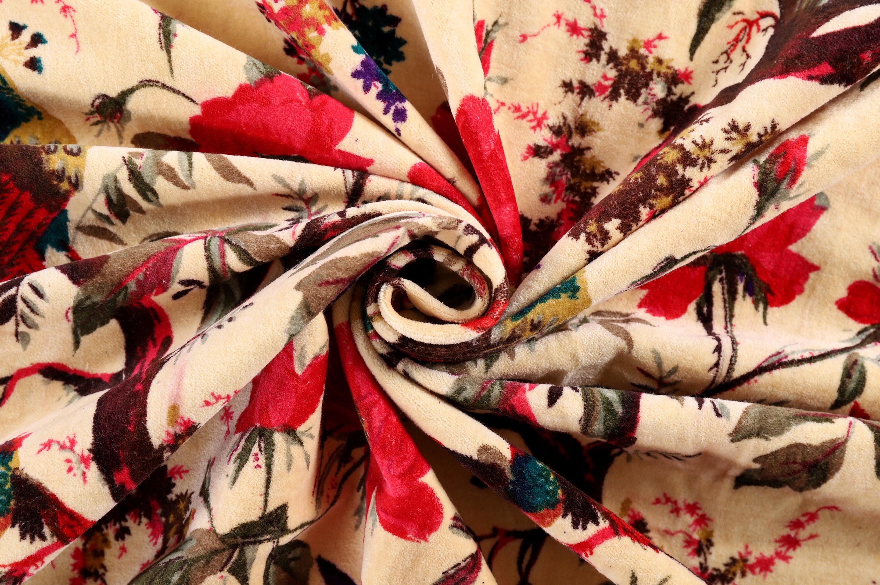 Beige Bird Printed Velvet Fabric Velvet Fabric by Yard Cotton - Etsy