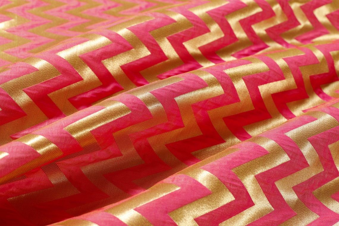 Indian Fabric Magenta Brocade Fabric Chevron Brocade - Banaras Brocade ...