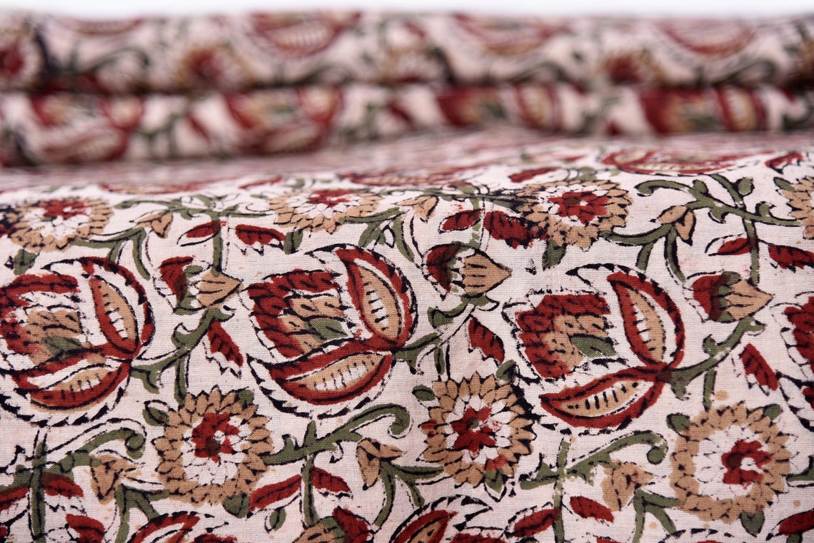 Indian Hand Block Print Fabrichand Dyed/hand Printedbeige - Etsy