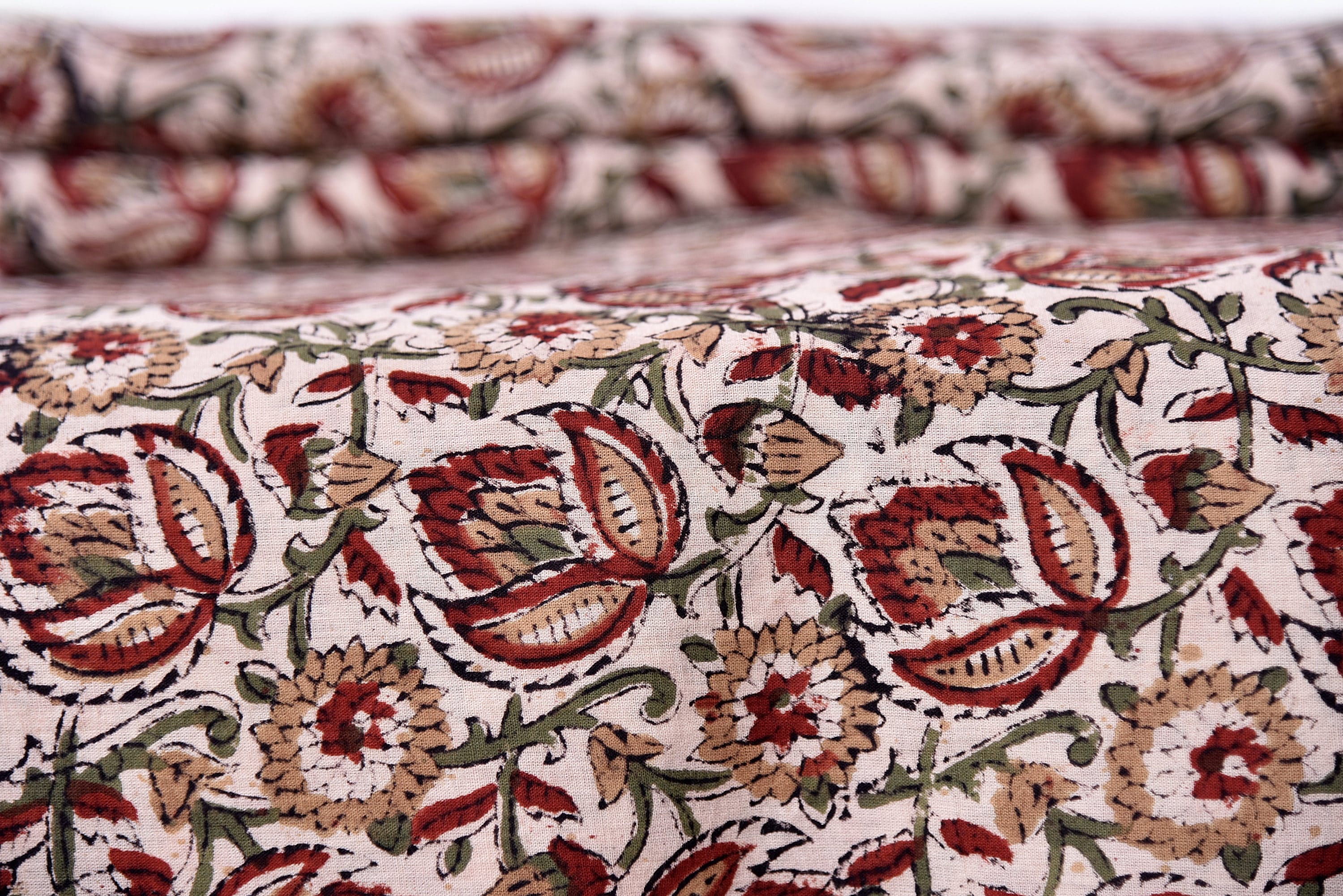 Indian Hand Block Print Fabric--hand Dyed/hand Printed--beige & Red ...