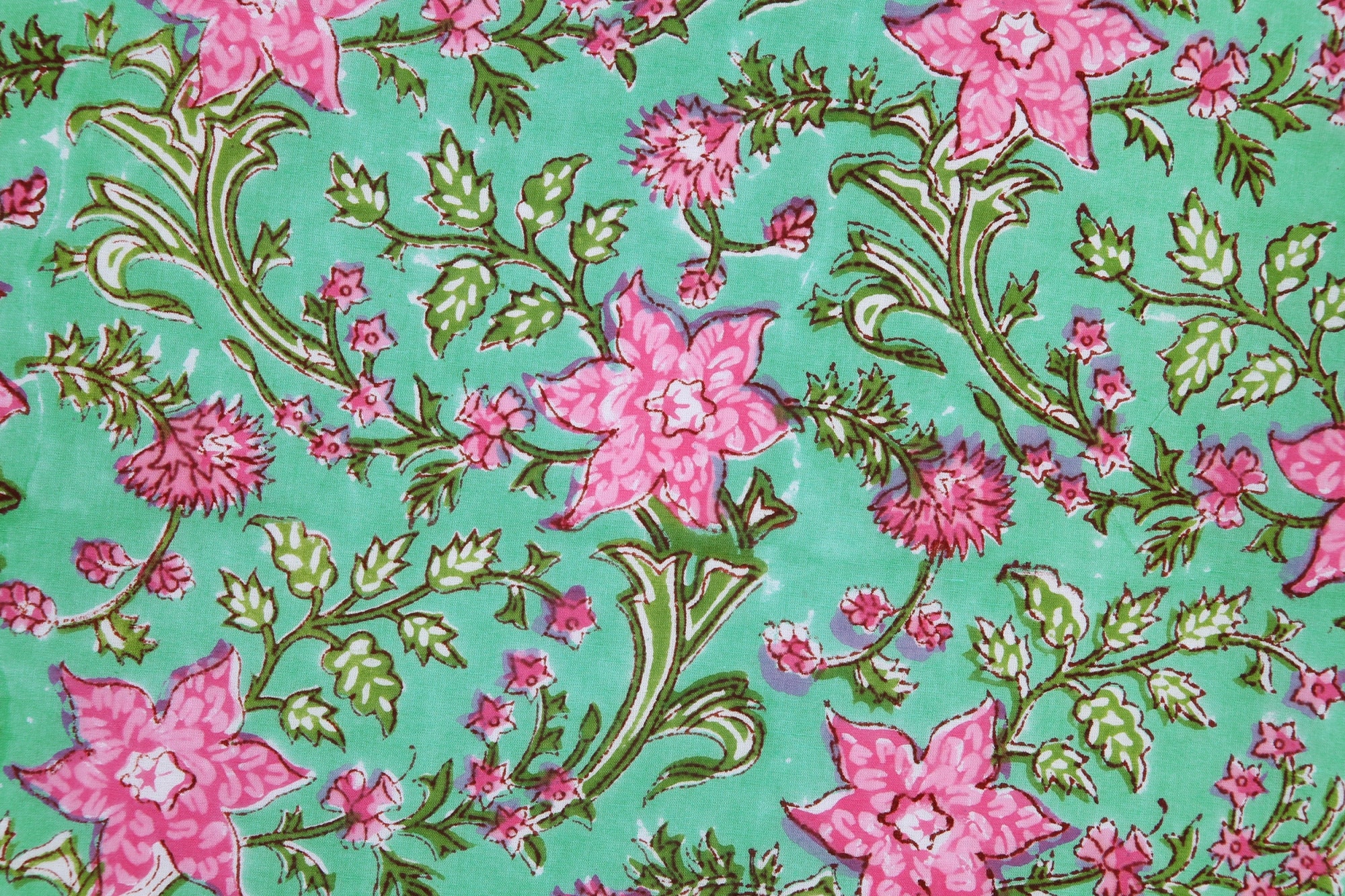 Beautiful Green Floral Mughal Print Fabric Hand Block Print - Etsy
