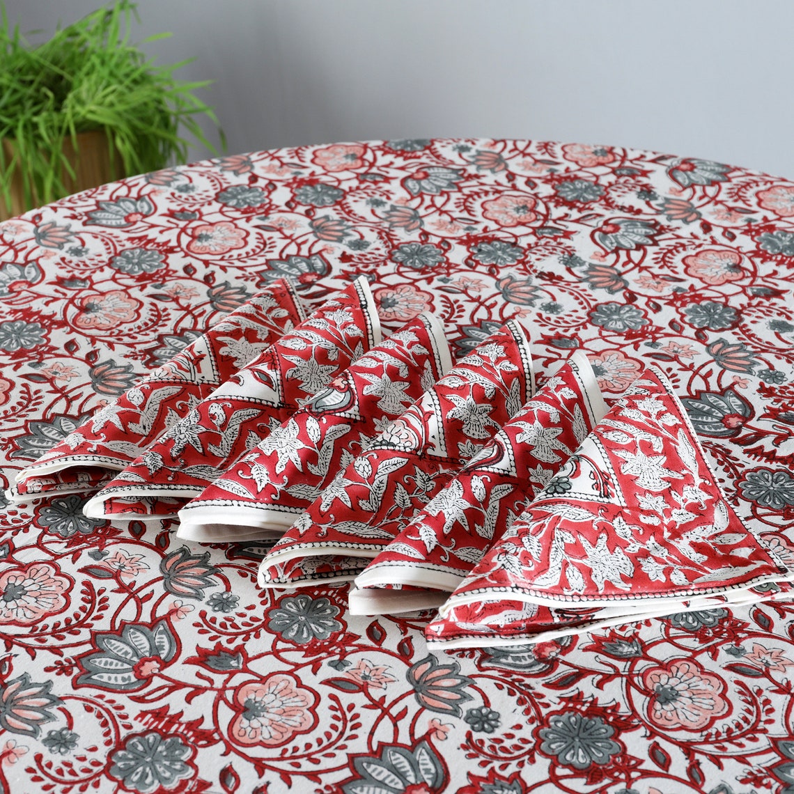 Lotus Flower Table Cloth Indian Block Print Round Table Cover ...