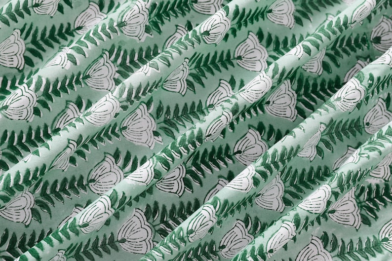 Green Floral Indian Cotton Fabric Block Print Fabric Dress Vegetable ...