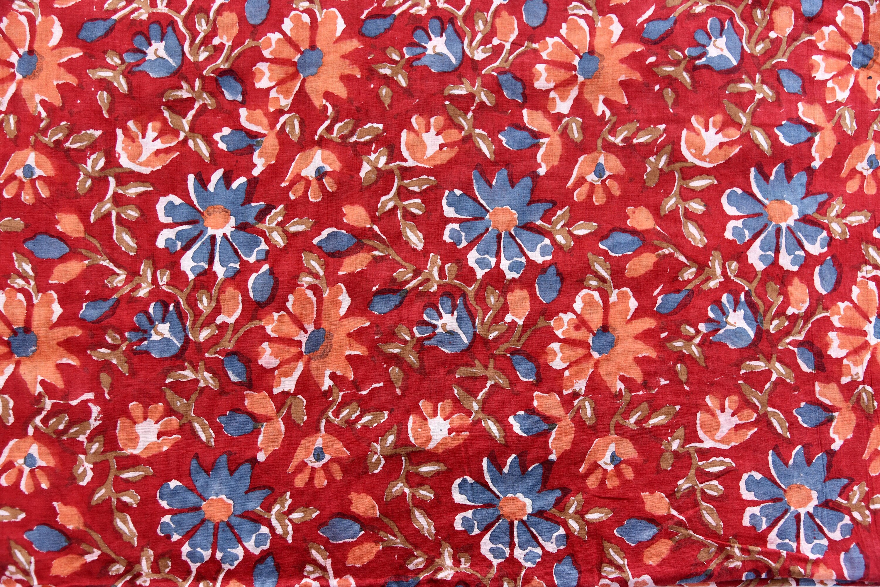 Indian Fabric Foliage Print Botanical Print Red Gray | Etsy