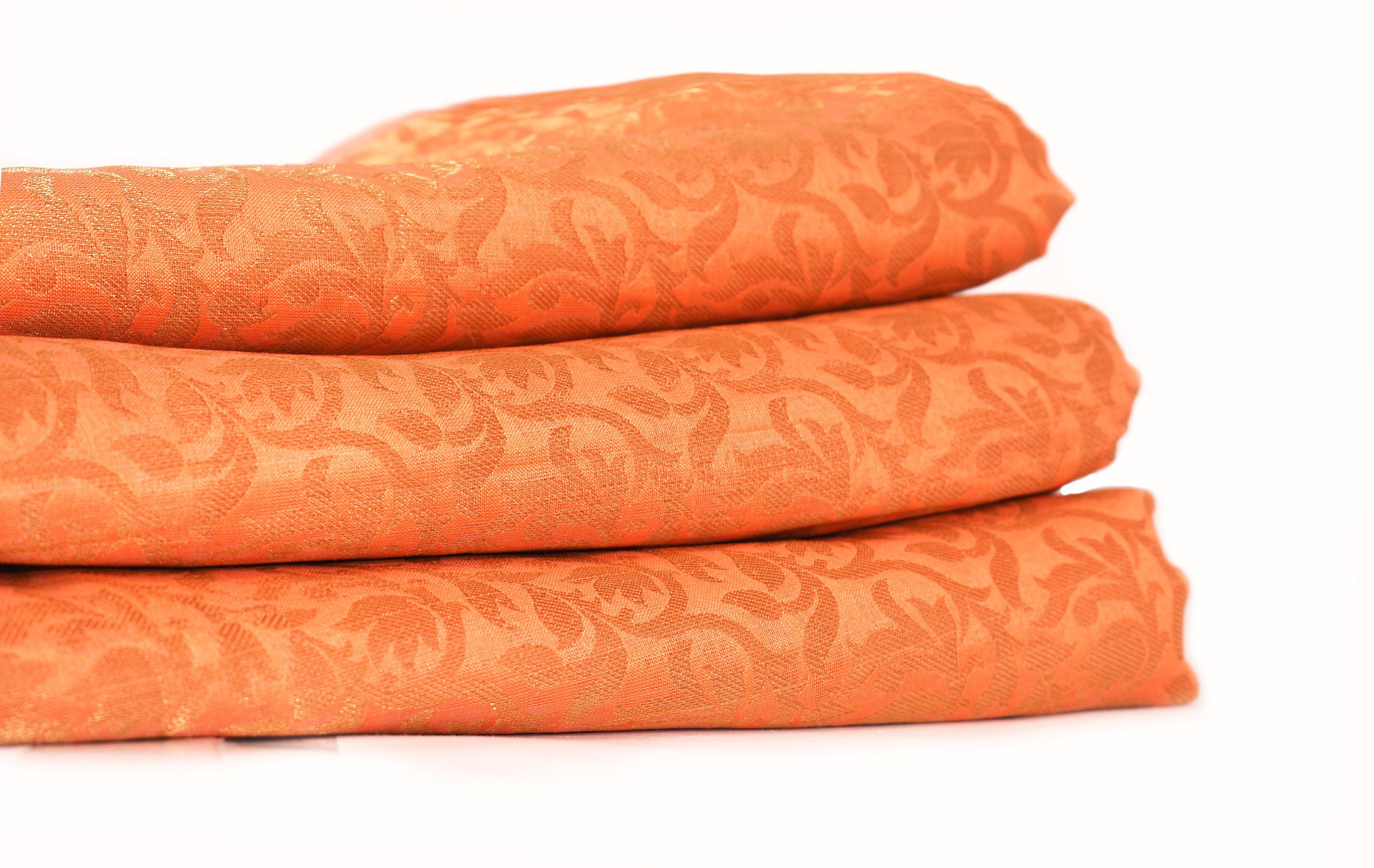 Indian Orange Brocade Fabric by the Yard Wedding Dress Banarasi Brocade ...
