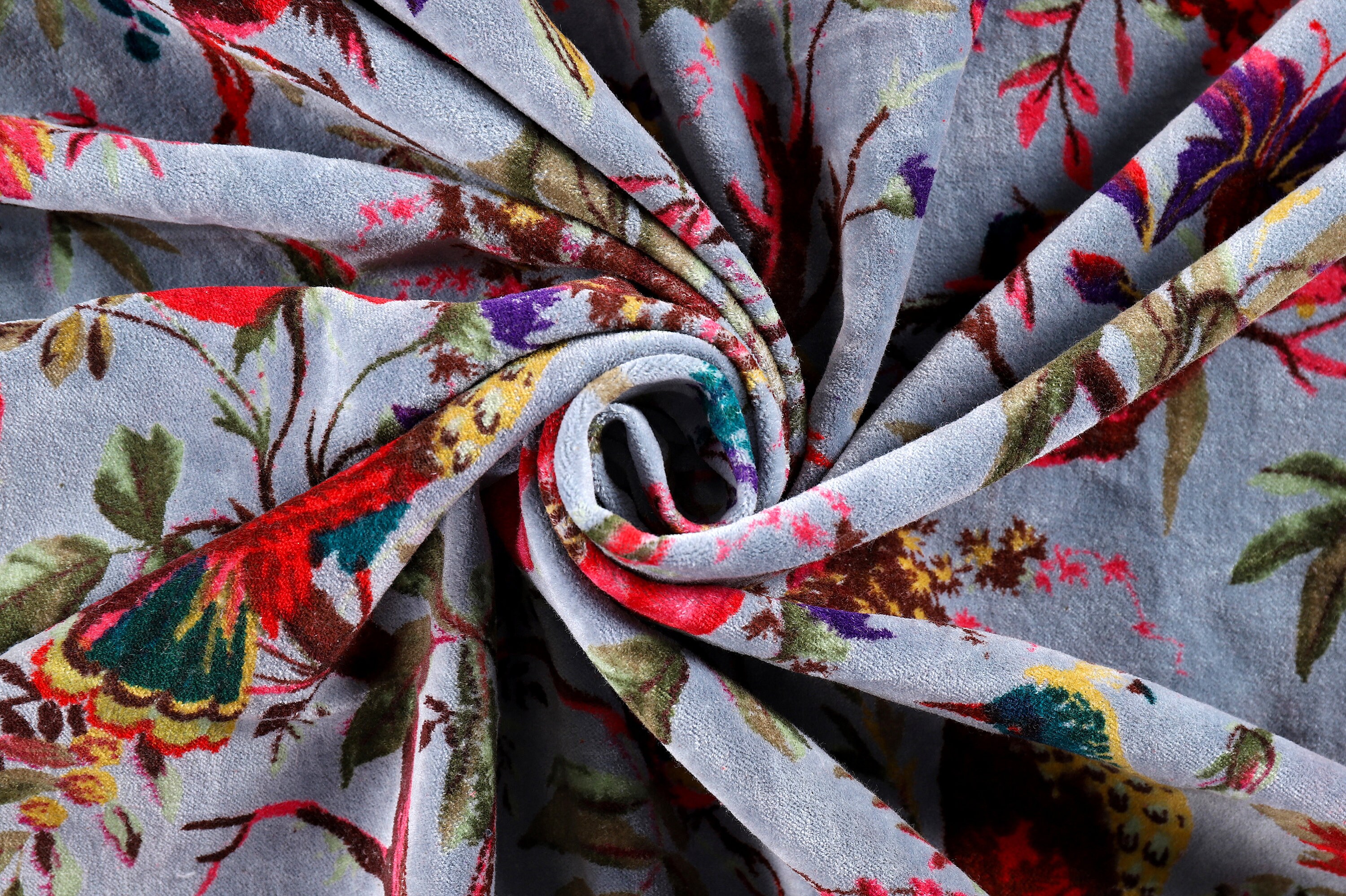 Printed Velvet Fabric Indian Fabric Floral GRAY BIRD Print Fabric ...