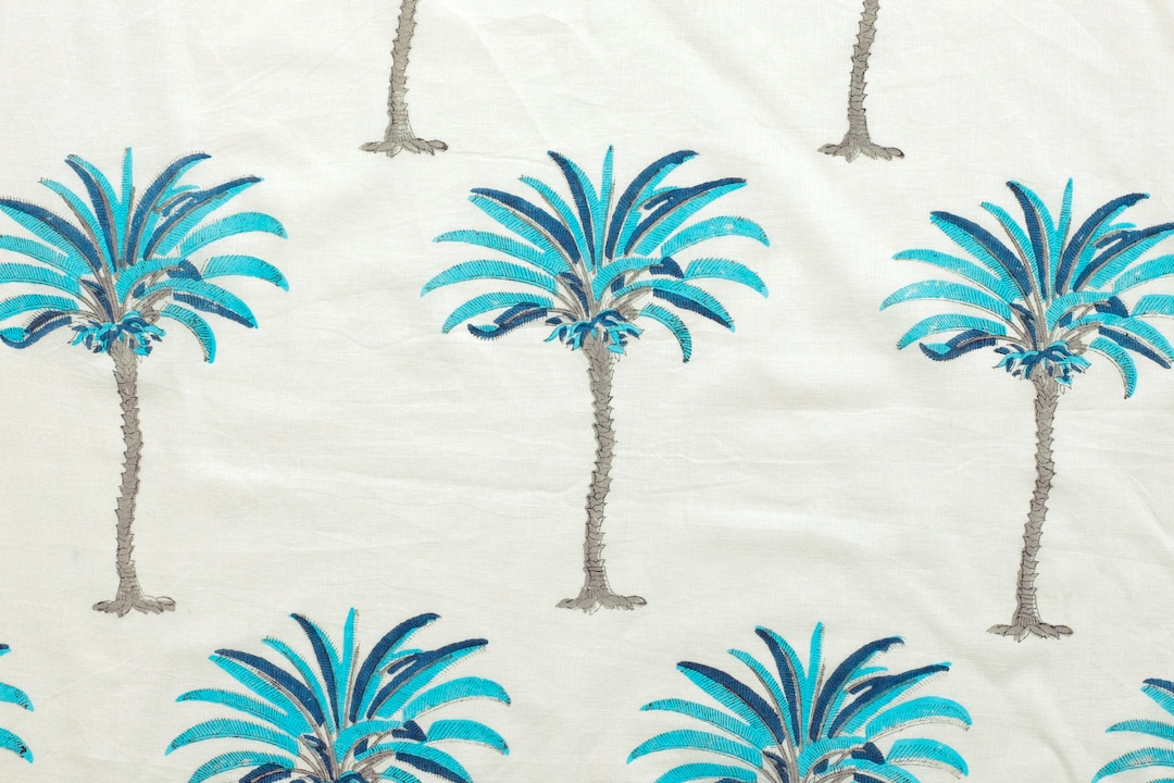 Palm Tree Print Cotton Fabric Block Print Fabric Dress Vegetable Dyed ...