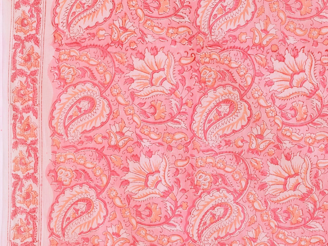 Pink Hand Block Print, Paisley Print, Soft Cotton Fabric, Fabric Floral ...