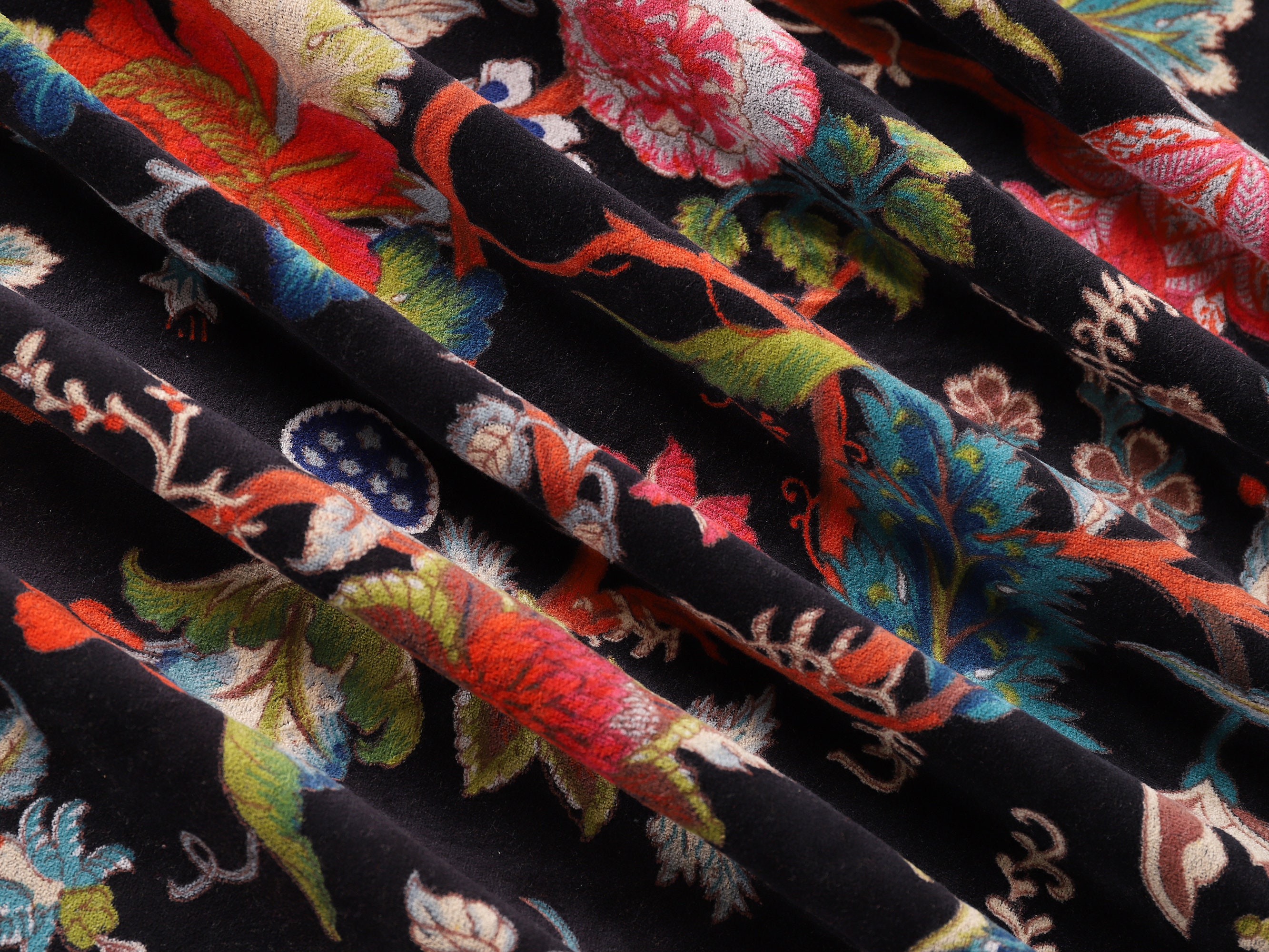 Indian Velvet Fabric, Floral Hand Print, Fabric by the Meter, 110cm ...