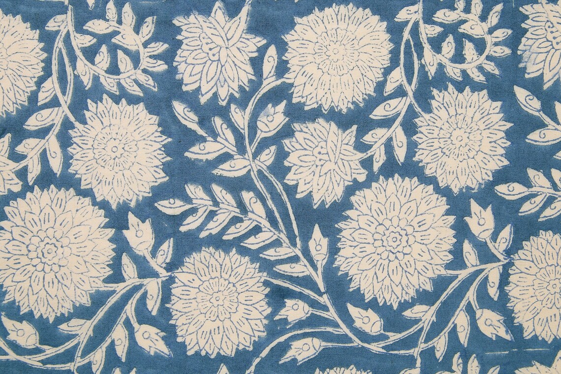 Beautiful Hand Block Printed Blue Fabric Cotton Fabric | Etsy