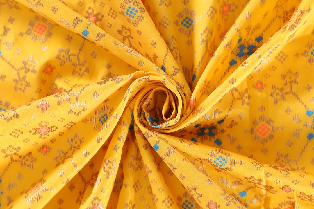 Yellow Brocade Fabric by the Yard Banarasi Indian Bridal Wedding Dress ...