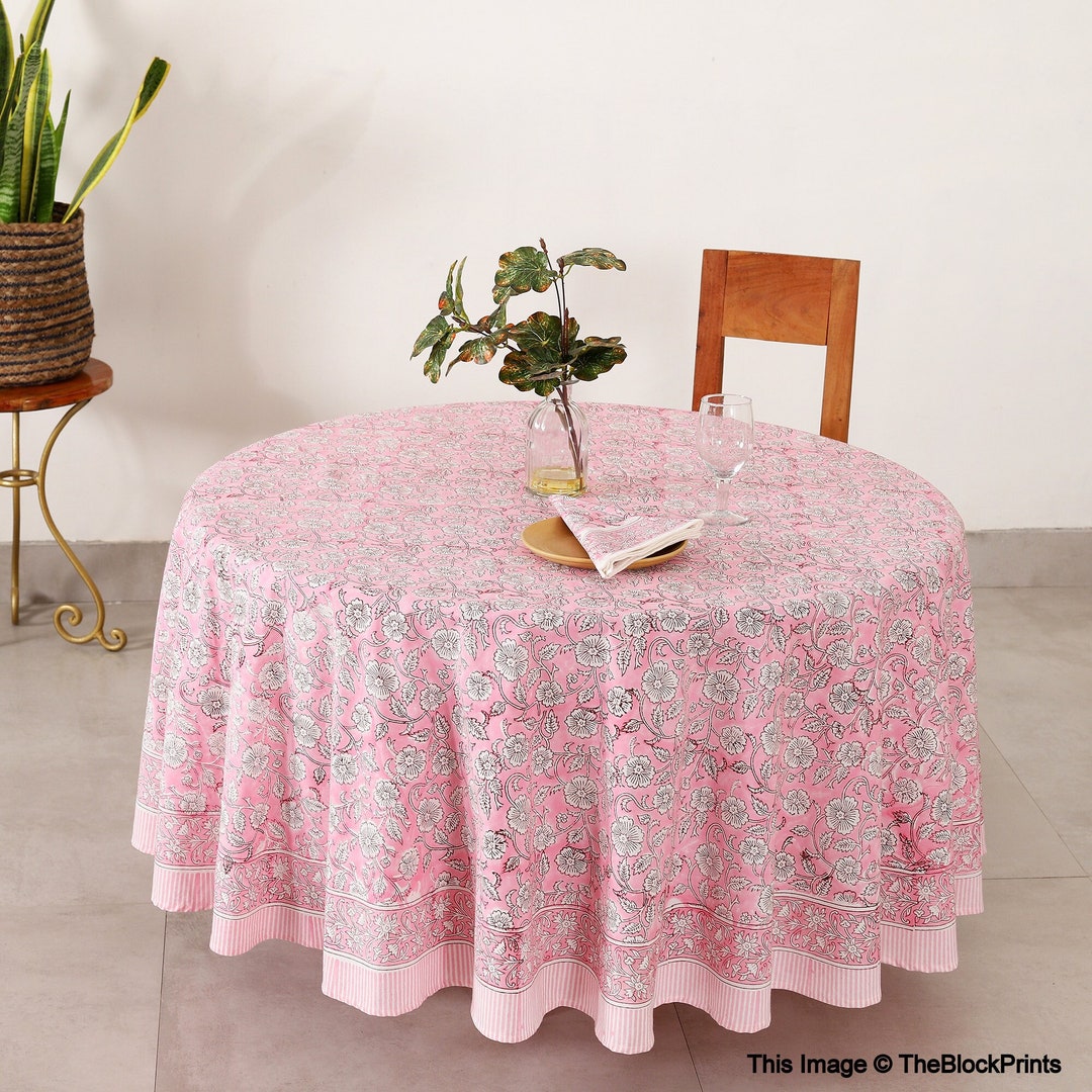 Pink Floral Round Tablecloth Indian Block Print Round Table - Etsy