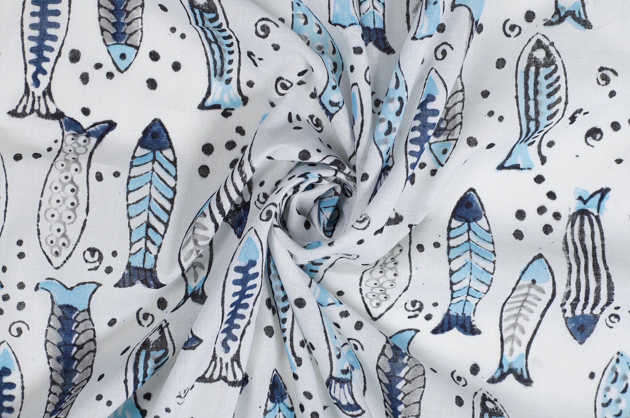 By Yard Fabrichandmade Block Fish Print Fabricpure Cotton - Etsy