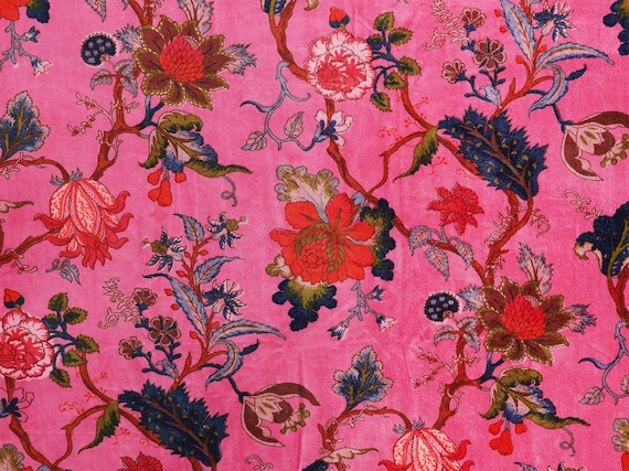 Indian Velvet Fabric Floral Hand Print Fabric by the Meter - Etsy