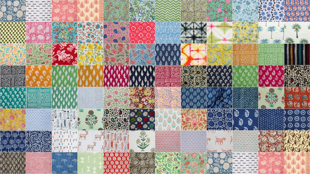 100 Pcs Pre-cut Cotton Hand Block Print Fabric Squares Fabric Quilt ...