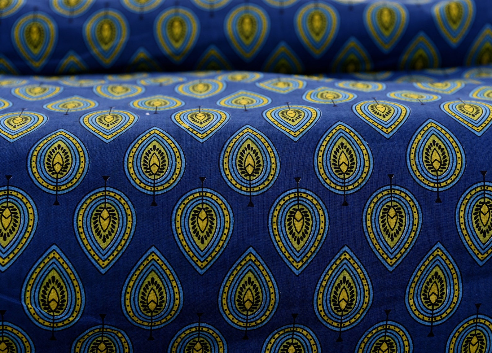 Blue Yellow Leaf Print Cotton Fabric Hand Block Printed Soft | Etsy