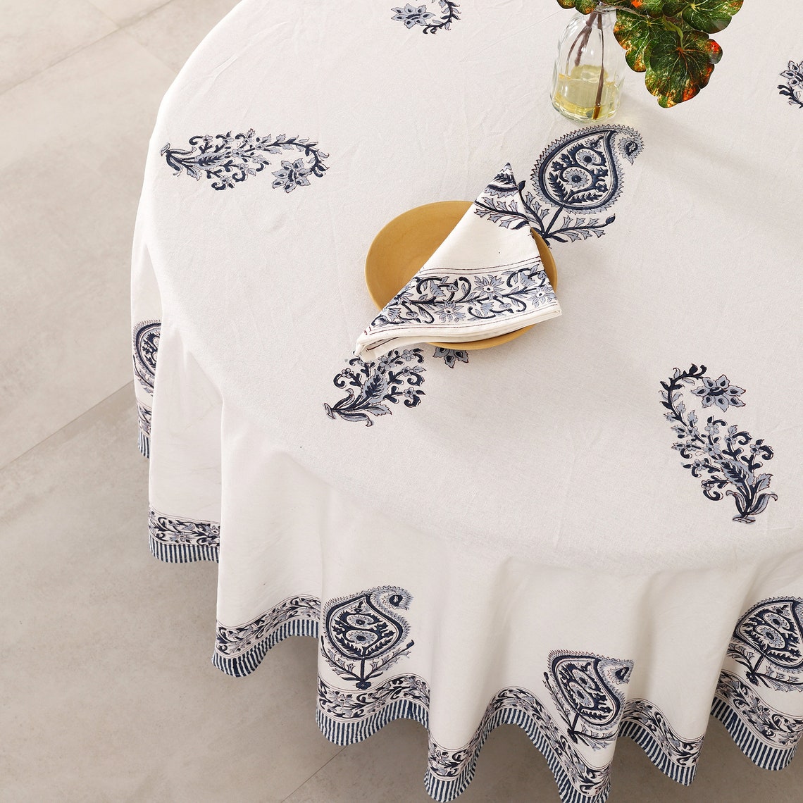 Blue Paisley Round Tablecloth Wedding Table Decor Cotton - Etsy