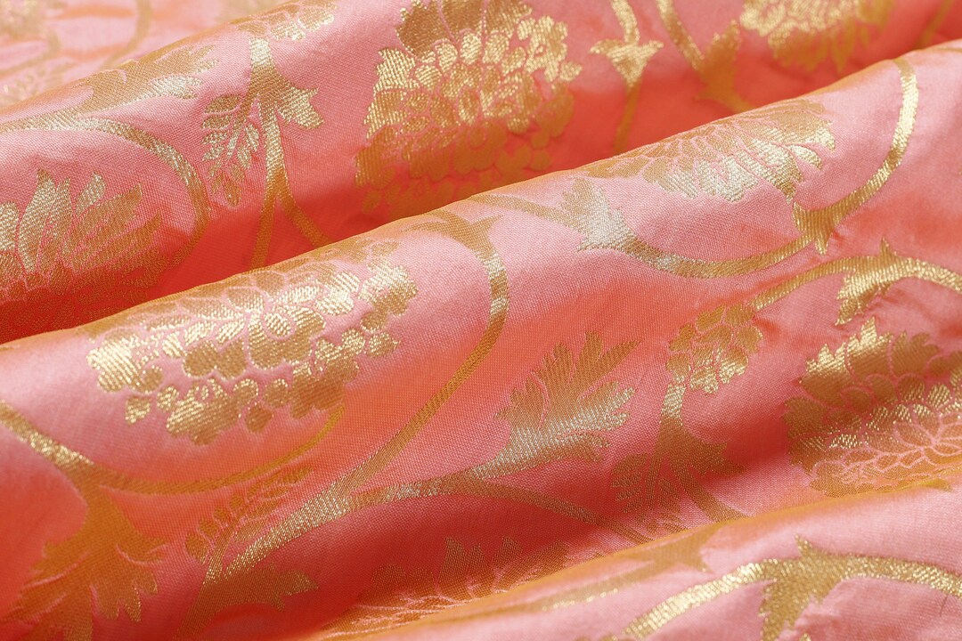 Light Pink Silk Jacquard Fabric By The Yard Banarasi Fabric Banaras