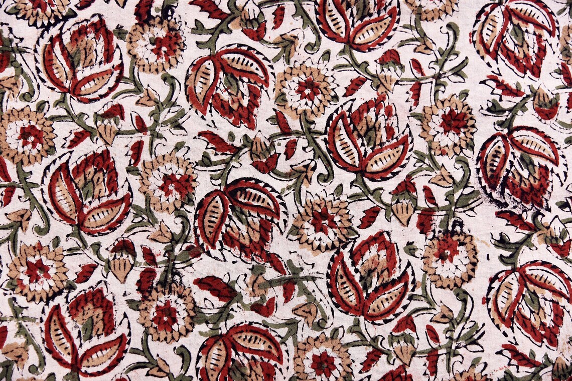 Indian Hand Block Print Fabrichand Dyed/hand Printedbeige - Etsy