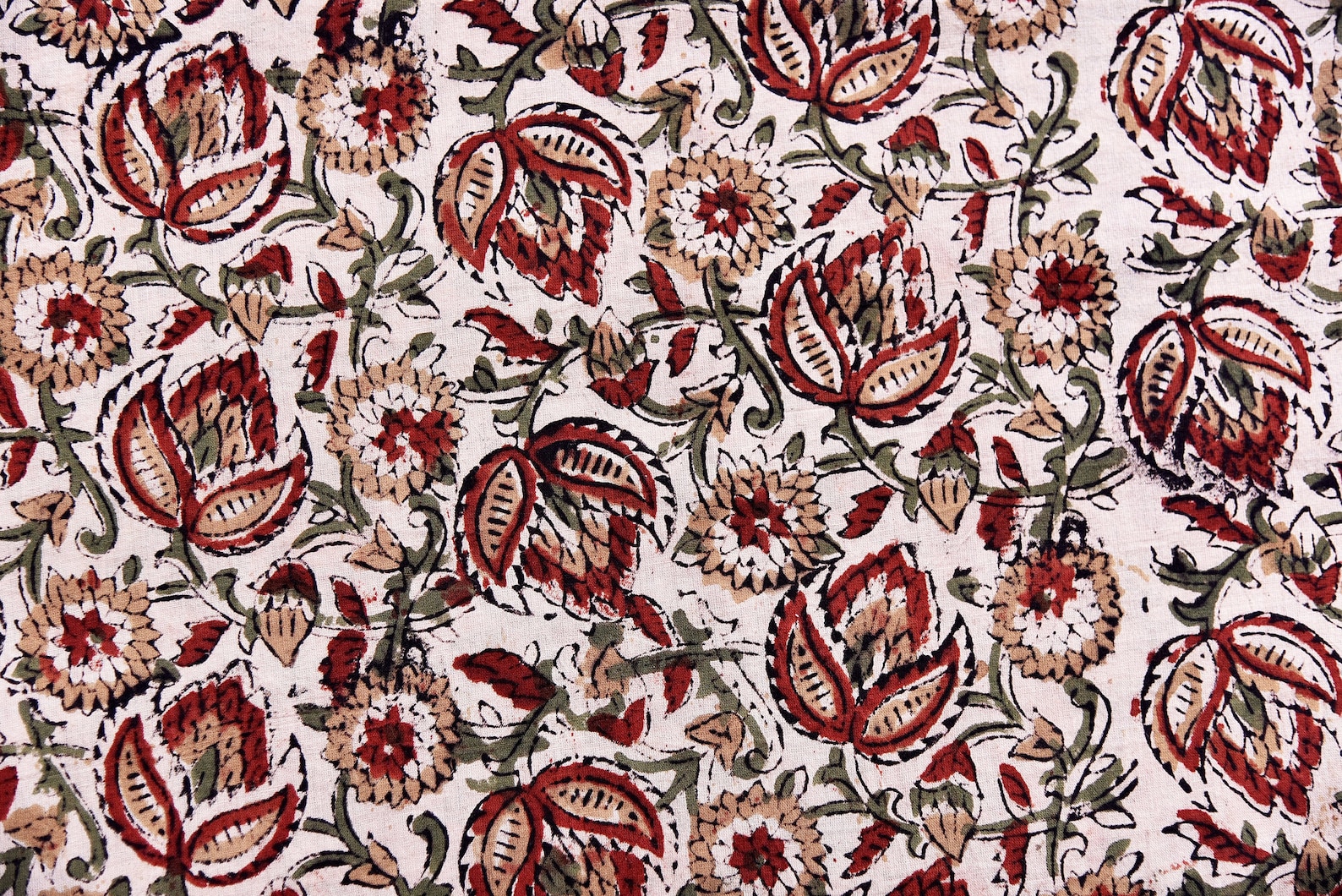 Indian Hand Block Print Fabric--hand Dyed/hand Printed--beige & Red ...