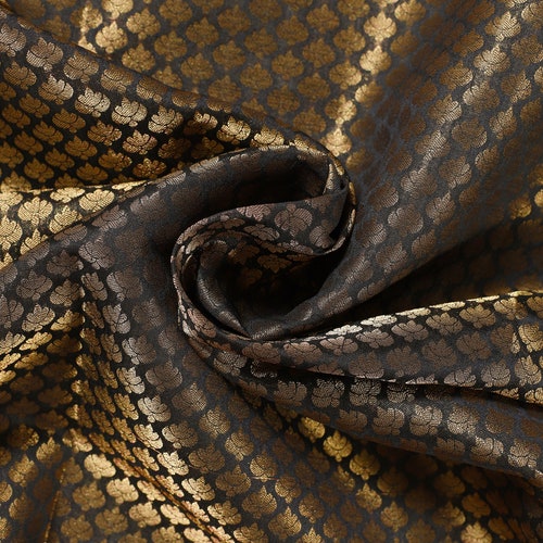 Indian Gold Silk Brocade Fabric by the Yard Banarasi Silk - Etsy