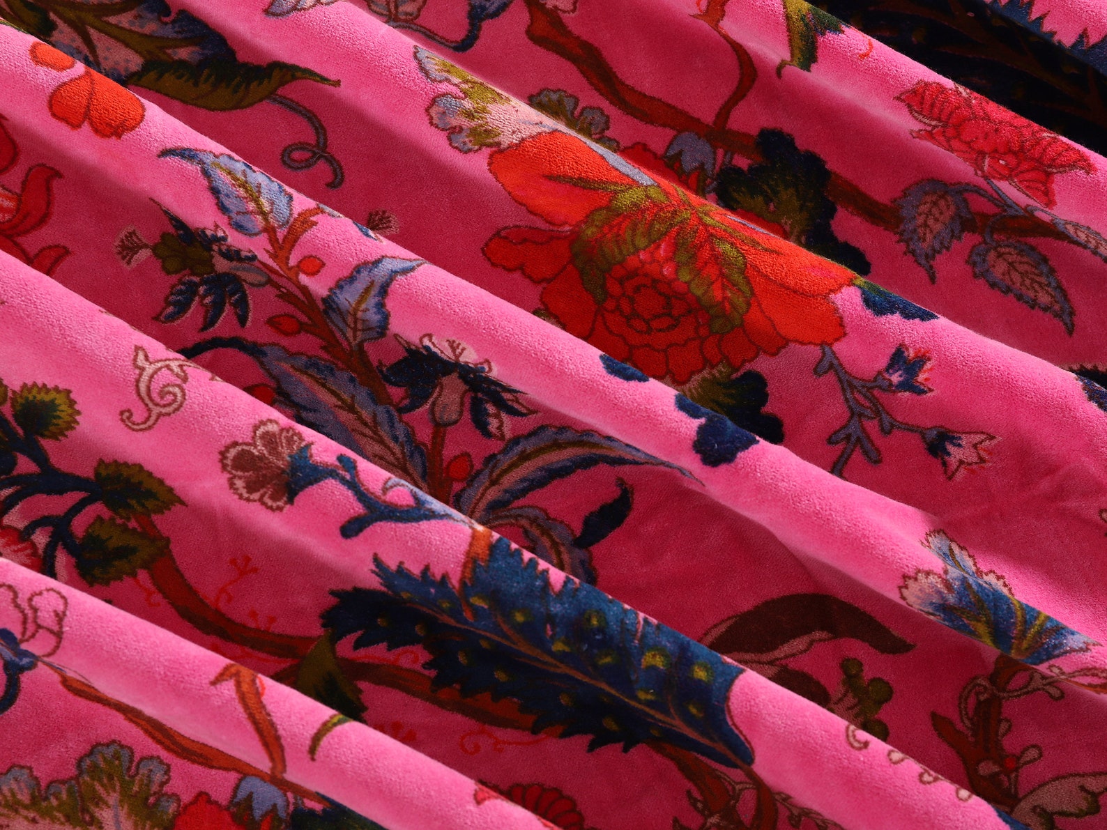 Indian Velvet Fabric, Floral Hand Print, Fabric by the Meter, 110cm ...