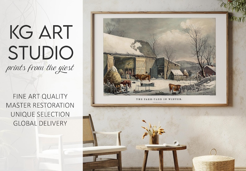 The Farm-yard in Winter 1861 | Currier & Ives Farm Scene | Antique ...