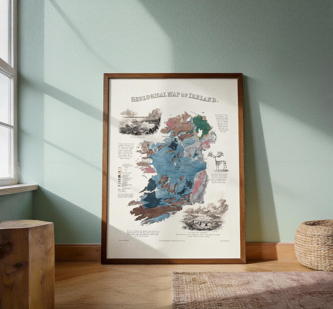 Antique Geological Map of Ireland (1849) by John Emslie | Victorian ...