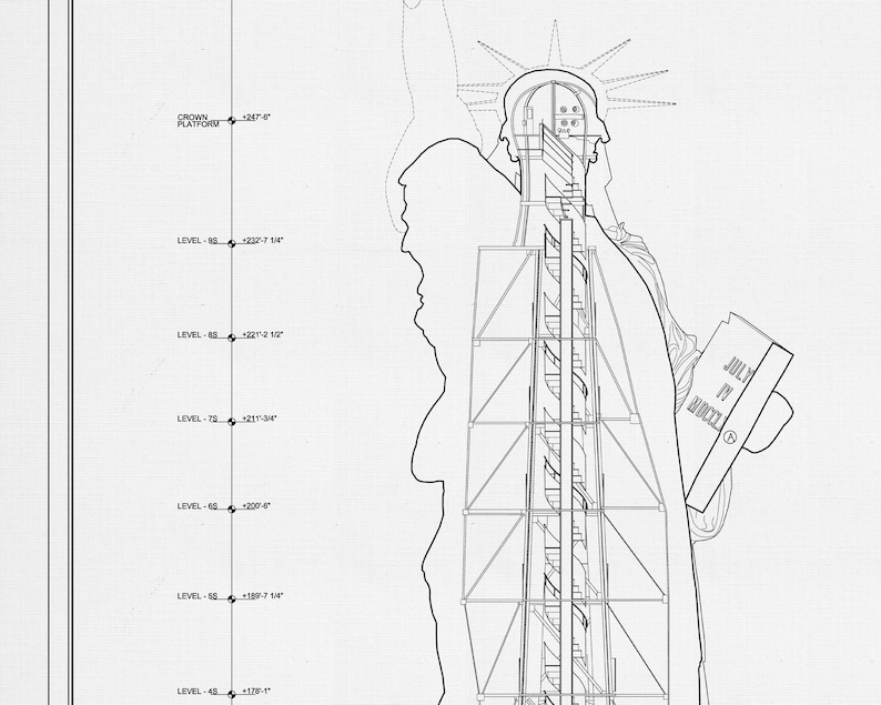 Statue of Liberty Cutaway Blueprint | Vintage Section Drawing ...