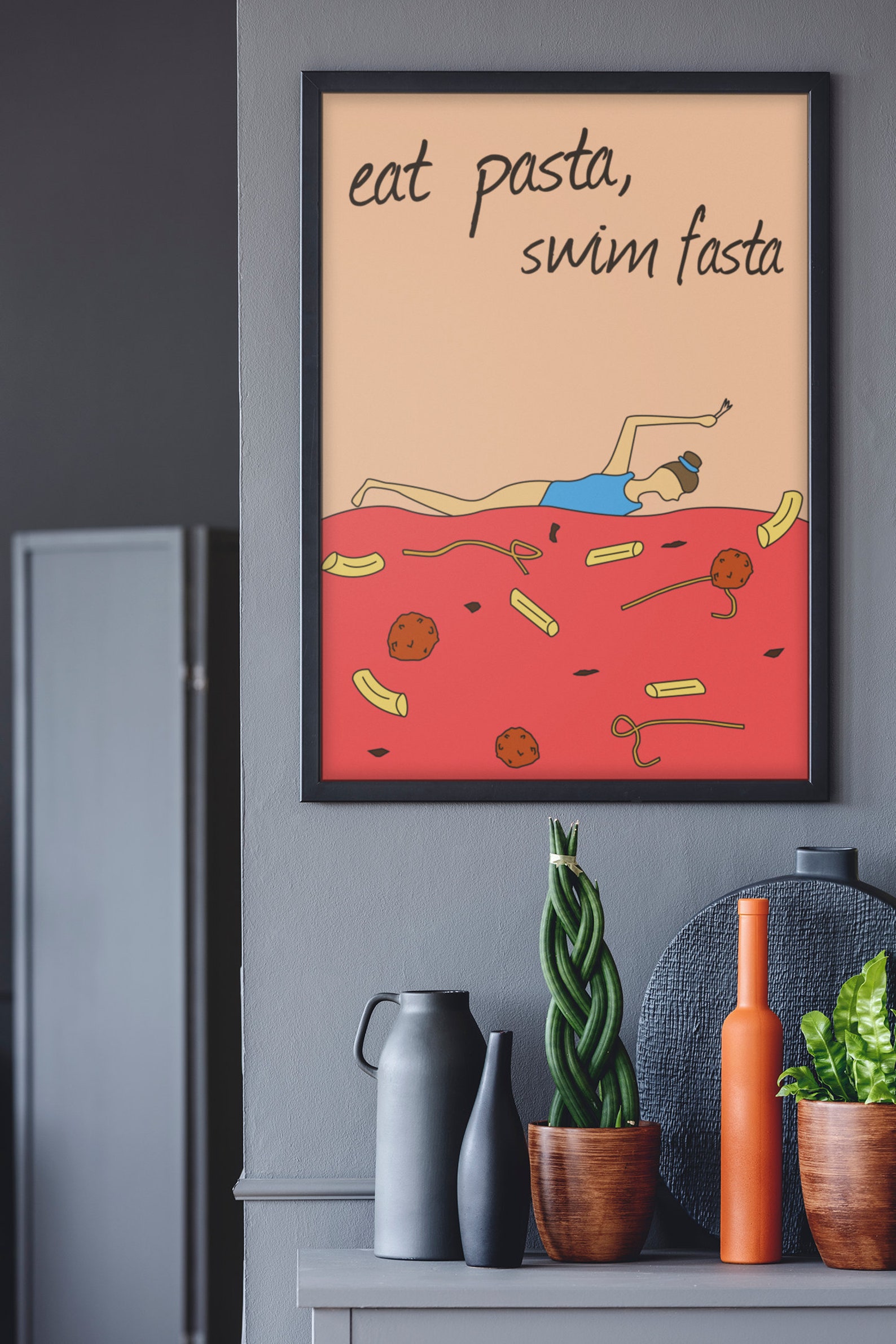 Eat Pasta Swim Fasta / Food Poster / Pasta Lover / Funny | Etsy