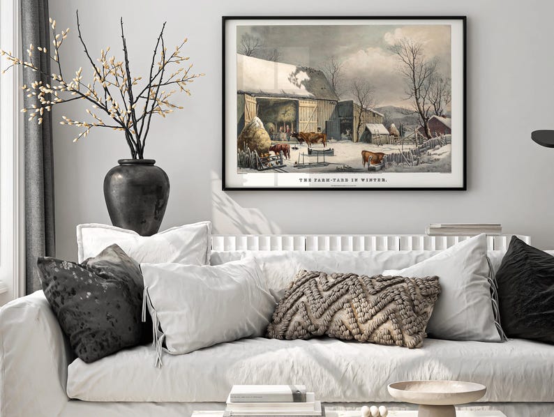 The Farm-yard in Winter 1861 | Currier & Ives Farm Scene | Antique ...