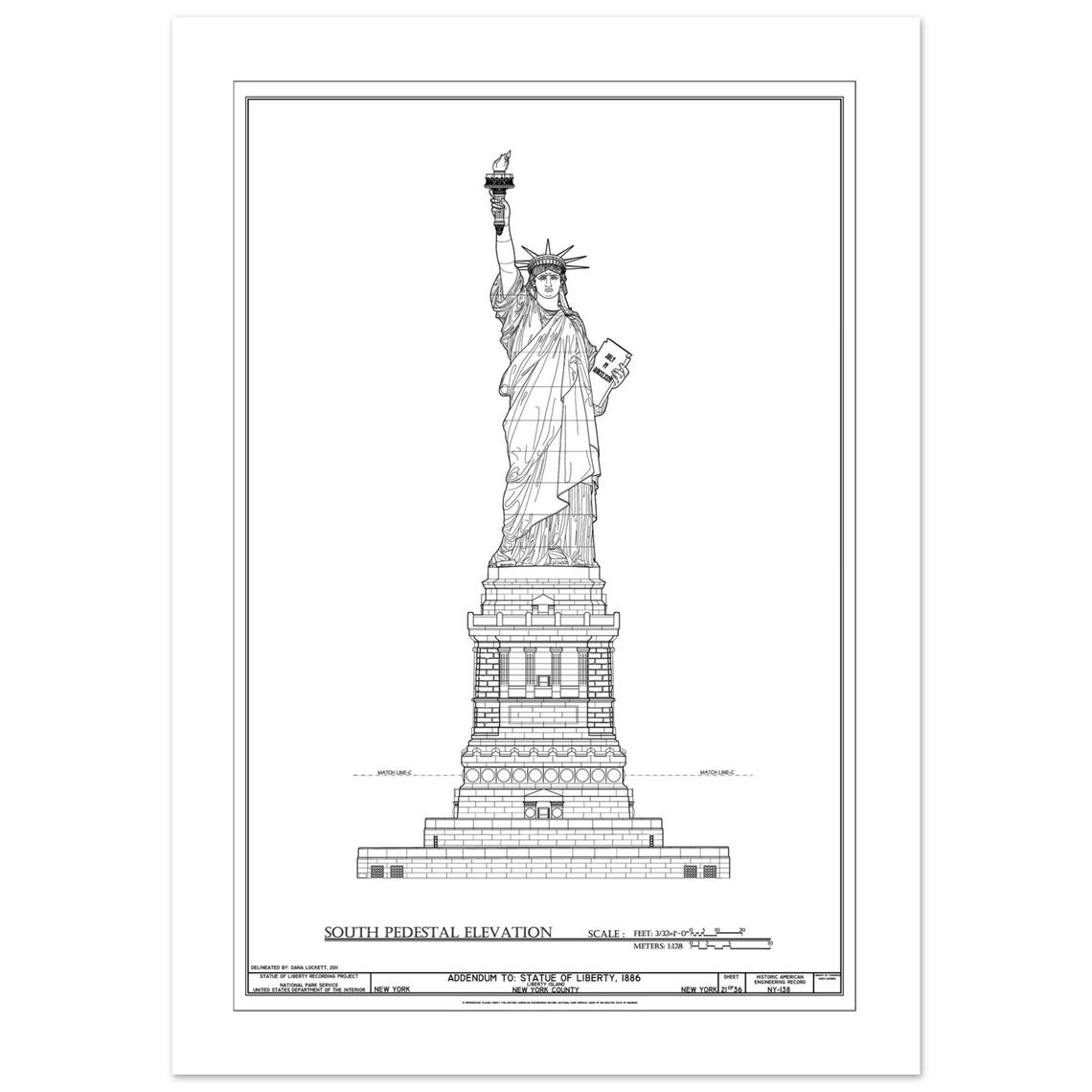 Statue of Liberty Blueprint | Vintage Architectural Elevation Drawing ...