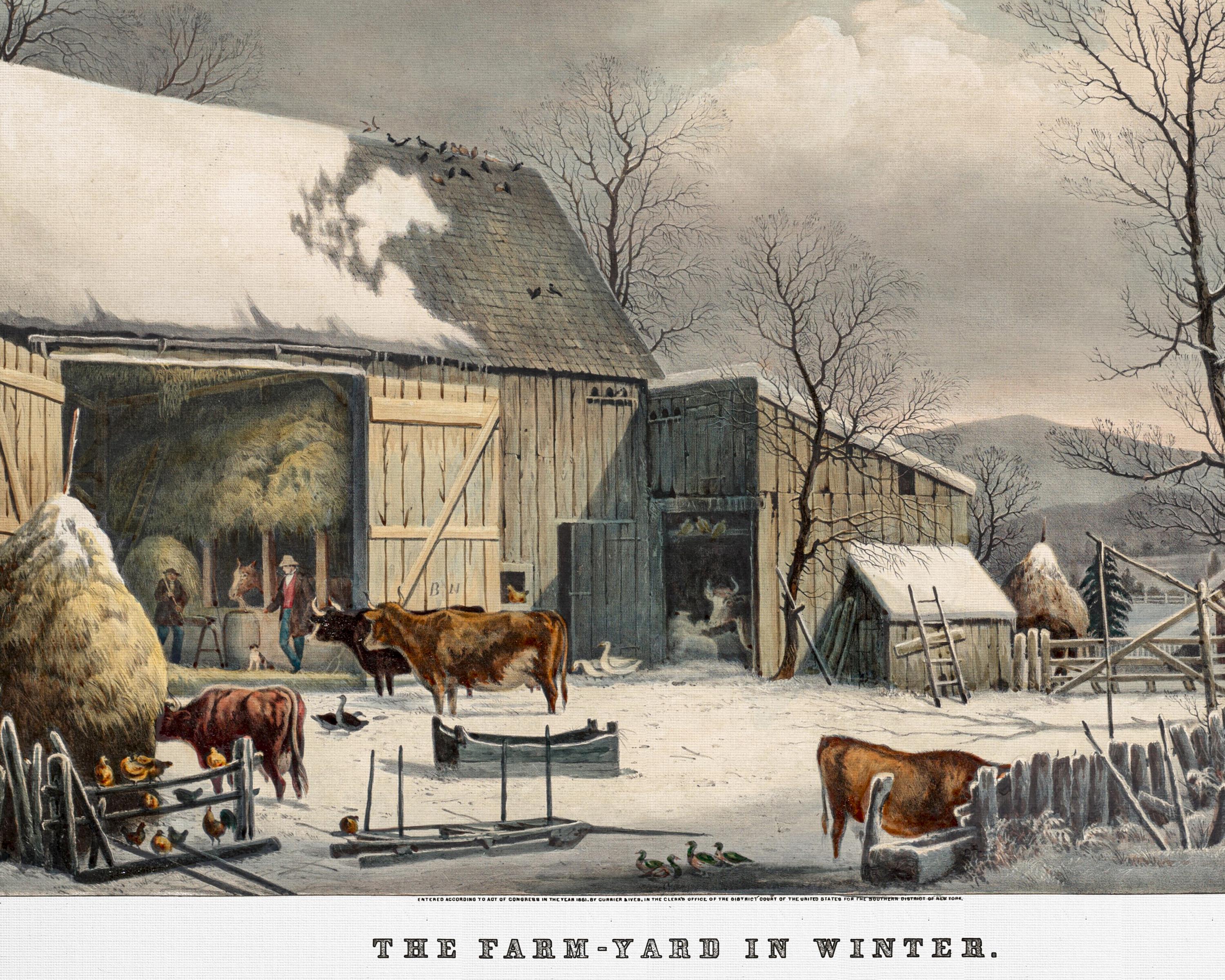 The Farm-yard in Winter 1861 | Currier & Ives Farm Scene | Antique ...